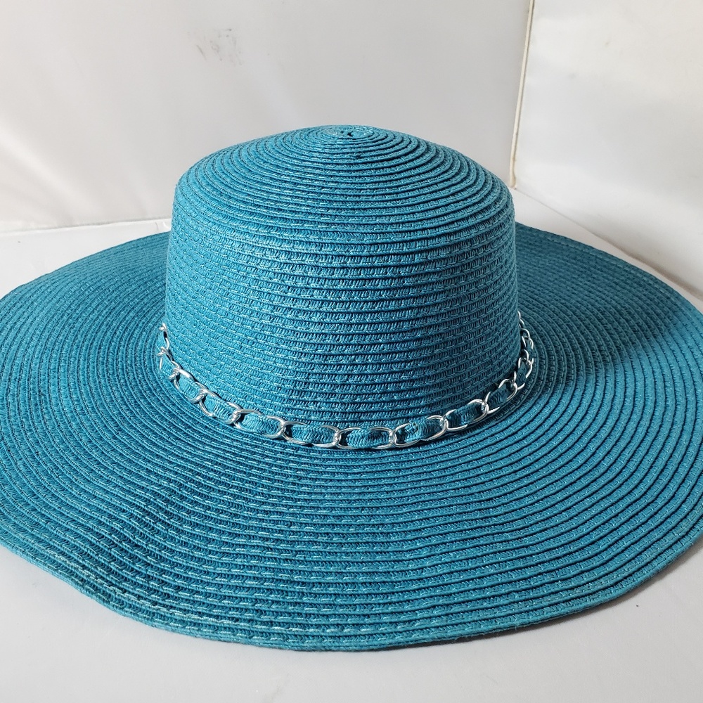 Turquoise Straw Dress Hat + Statement Necklace - Gem